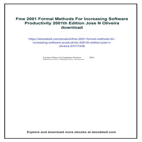 Fme 2001 Formal Methods For Increasing Software Productivity 2001th ...