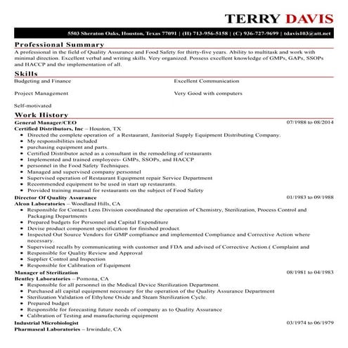 TERRY DAVIS Resume 1 | PDF