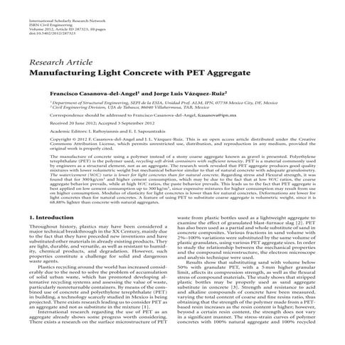 Manufacturing Ligth concrete with pet aggregate | PDF