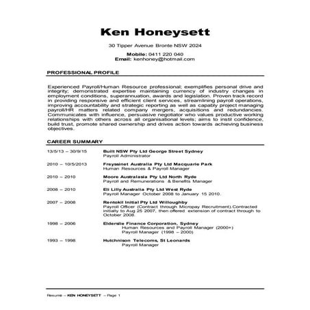 Honeysett-Ken-CV April 2016 | DOCX | Human Resources | Business