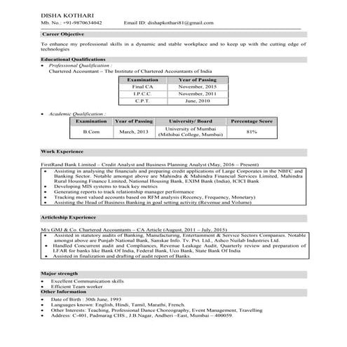 Disha Kothari - RESUME | PDF