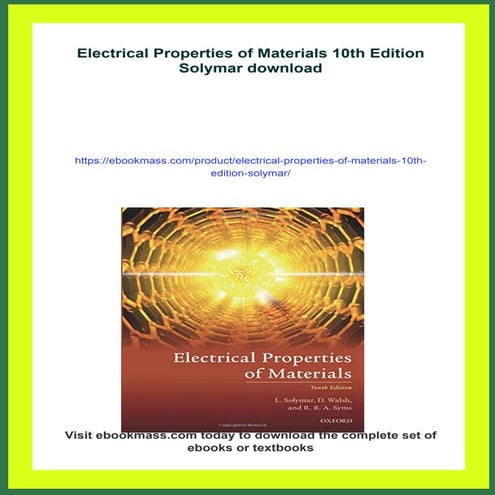 Electrical Properties of Materials 10th Edition Solymar | PDF