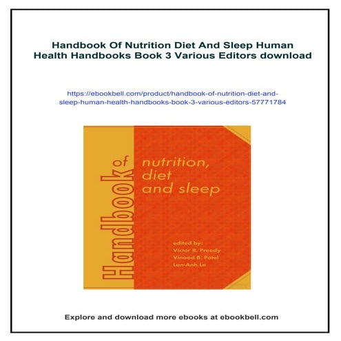 Handbook Of Nutrition Diet And Sleep Human Health Handbooks Book 3 ...
