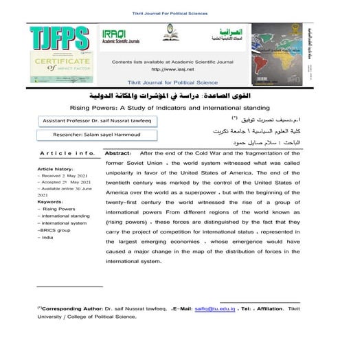 Rising Powers: A Study of Indicators and international standing | PDF
