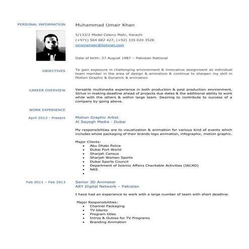 Umair Khan CV | PDF