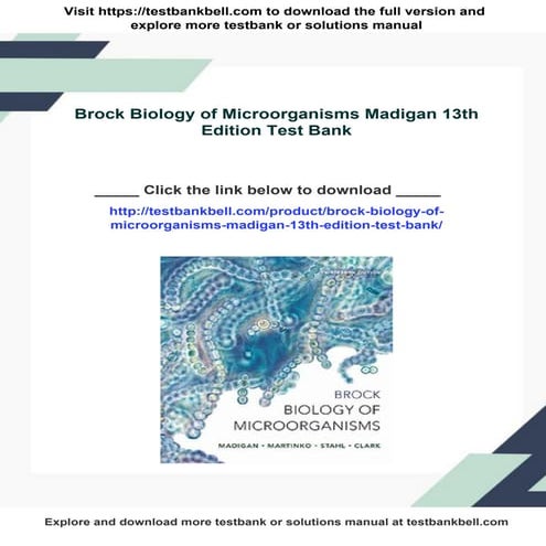 Brock Biology of Microorganisms Madigan 13th Edition Test Bank | PDF