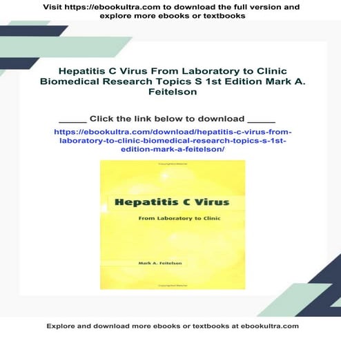 Hepatitis C Virus From Laboratory to Clinic Biomedical Research Topics S 1st Edition Mark A ...