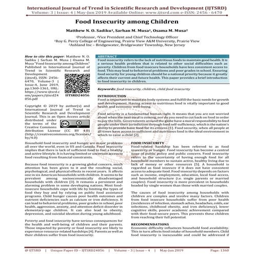 Food Insecurity among Children | PDF