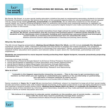 Introducing Be Social. Be Smart. to Schools | PDF