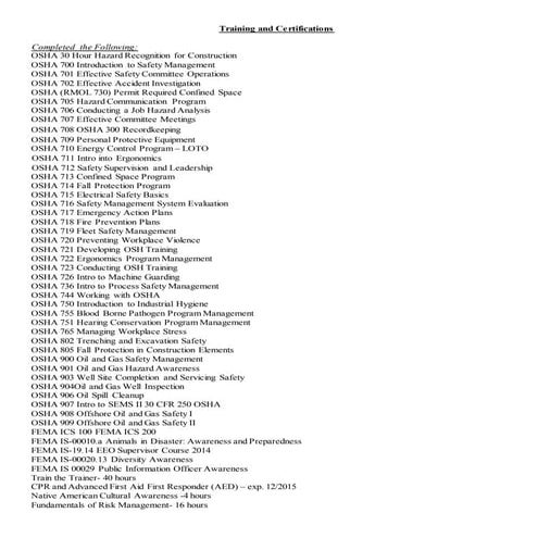 Training and Certifications | DOCX