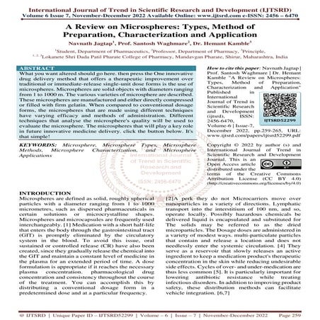 A Review On Microspheres Types Method Of Preparation Characterization And Application Pdf