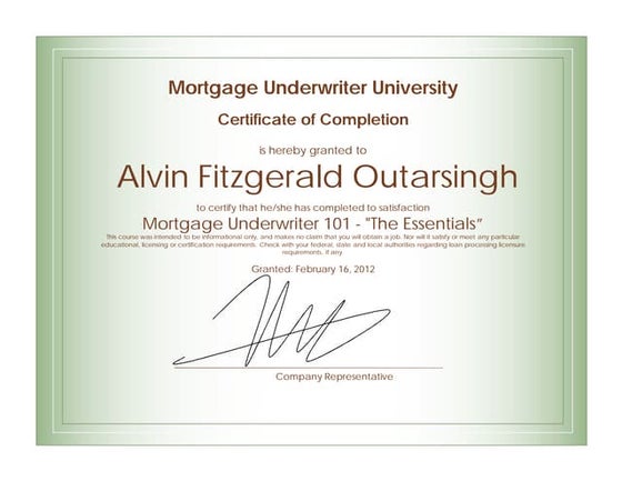 Certificate - FHA DE Underwriting | PPT