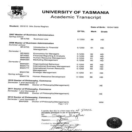 utas mba trans certificate | PDF