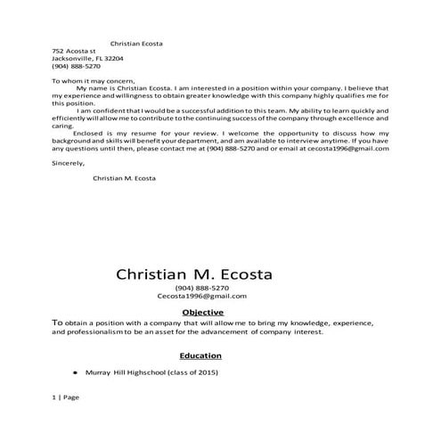 Adam Brown Cover Letter | PDF