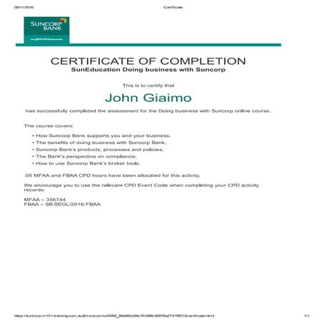 suncorp certificate | PDF