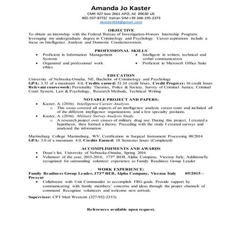 Kaster internship resume | DOCX