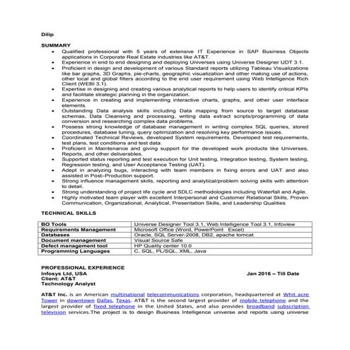 Dilip_Resume | DOC | Databases | Computer Software and Applications