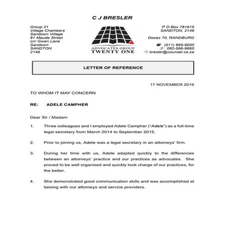 Adv Bresler Reference Letter | PDF