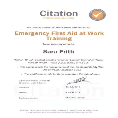 First Aid Certificate 2016 | PDF