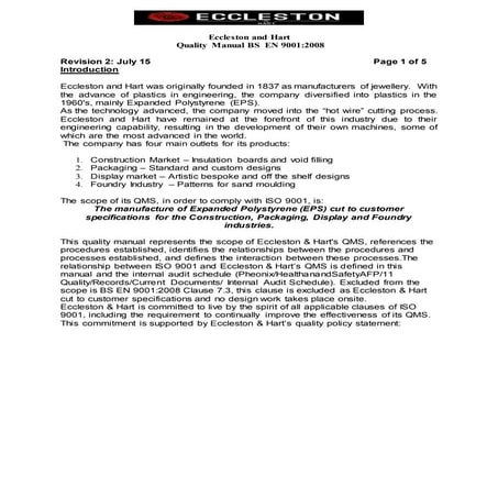 Quality Manual EN BS ISO 9001 2015 Rev 2 | PDF