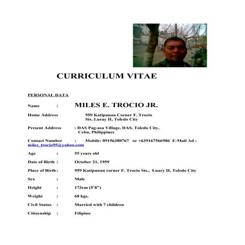 revised bio data miles | DOC