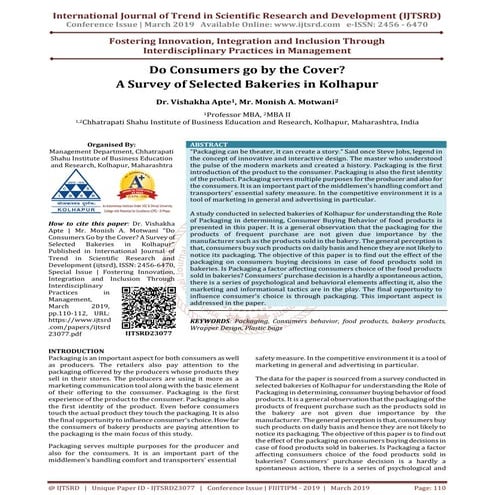 Do Consumers Go by the Cover A Survey of Selected Bakeries in Kolhapur ...