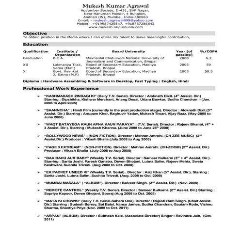 CV Of Mukesh Agrawal 2016 | DOC