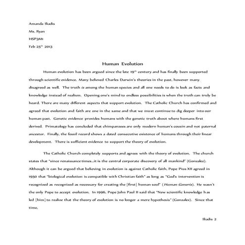 Evolution essay (Anthropology grade 11) | DOCX