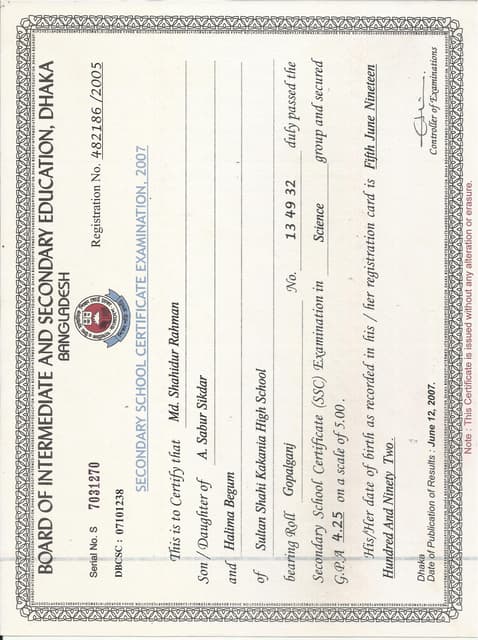 ssc certificate copy | PDF