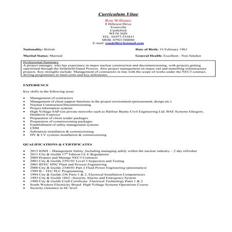Ron Williams CV Feb 2017 | PDF