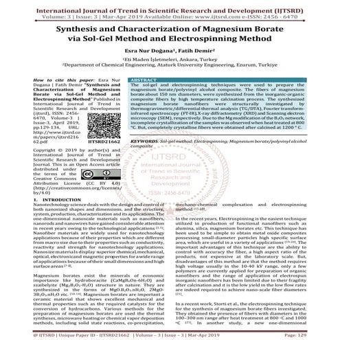 Synthesis and Characterization of Magnesium Borate via Sol Gel Method and Electrospinning Method ...