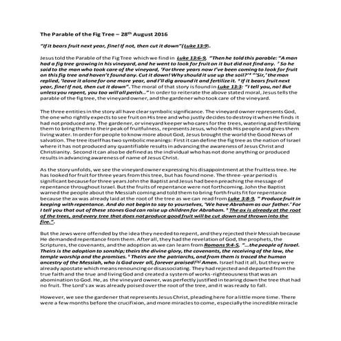 28th August 2016 - The Parable of the Fig tree | DOCX