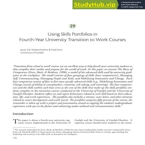 29. Using Skills Portfolios In Fourth-Year University Transition To Work Courses | PDF