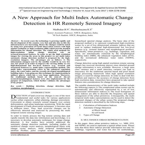 A New Approach for Multi Index Automatic Change Detection in HR Remotely Sensed Imagery | PDF