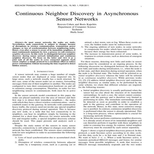 29 Continuous Neighbor Discovery In Asynchronous Sensor Networks Pdf