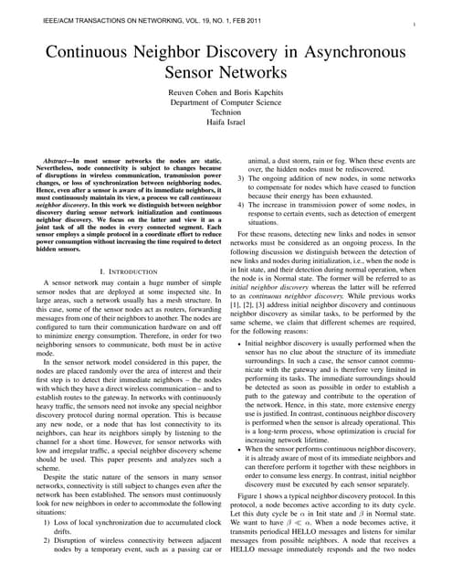 29 Continuous Neighbor Discovery In Asynchronous Sensor Networks Pdf