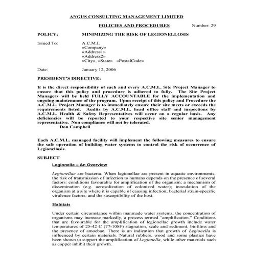 Legionella Risk Assessment Sample Report London - www ...