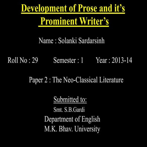 Development of Prose and it's Prominent Writers | PPT