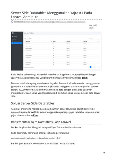 Server Side Datatables Menggunakan Yajra 1 Pada Laravel Admin Lte Pdf