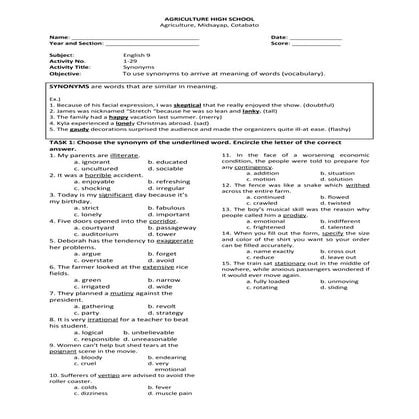 29 synonyms | DOCX | Homework and Study | Education