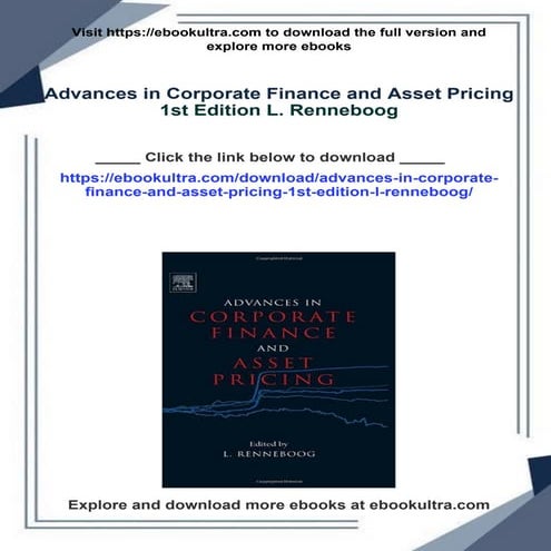 Advances in Corporate Finance and Asset Pricing 1st Edition L ...