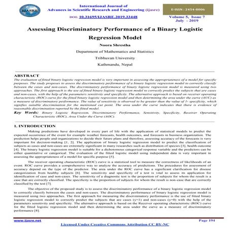 Assessing Discriminatory Performance of a Binary Logistic Regression ...