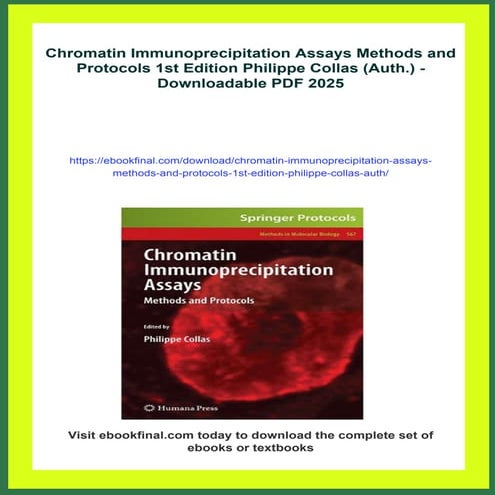 Chromatin Immunoprecipitation Assays Methods and Protocols 1st Edition ...
