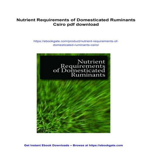 Nutrient Requirements of Domesticated Ruminants Csiro | PDF