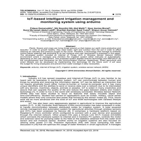 Iot Based Intelligent Irrigation Management And Monitoring System Using Arduino Pdf