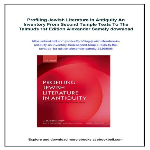 Profiling Jewish Literature In Antiquity An Inventory From Second ...