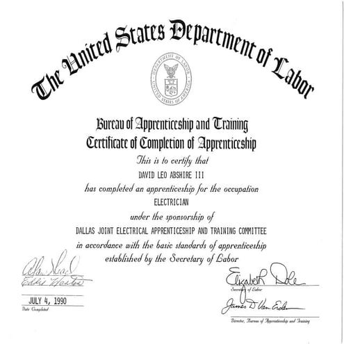 Certificate of Completion of Apprenticeship Electrican | PDF