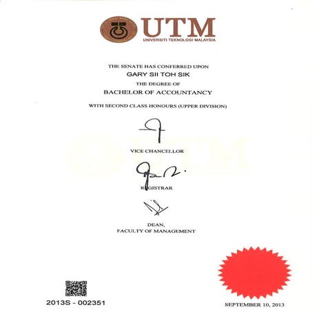 Bachelor's Degree-UTM Certificate | PDF