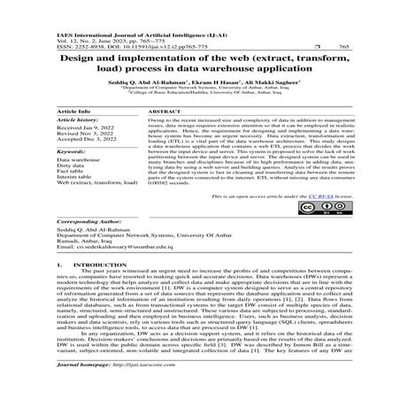 Design and implementation of the web (extract, transform, load) process in data warehouse ...