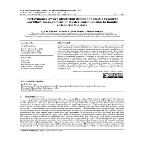 Performance Aware Algorithm Design For Elastic Resource Workflow Management Of Cluster
